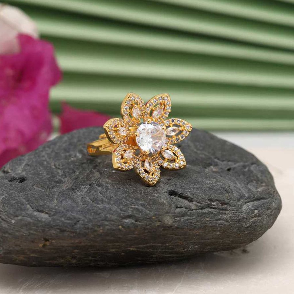 Golden Color American Diamond Finger Ring
