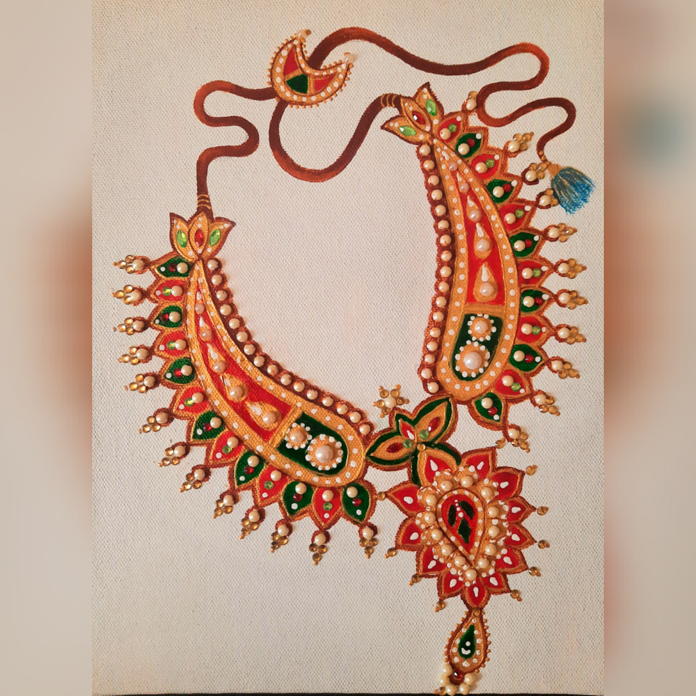Meenakari jewellery painting on 12" by 9" canvas board for wall decor ...